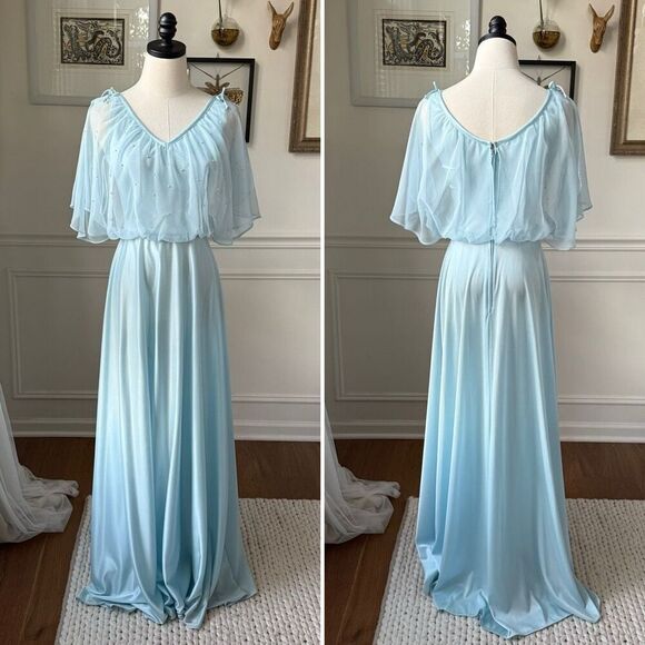 Vintage | Dresses | Vintage7s Baby Blue Pearl Caplet Formal Dress Gown ...